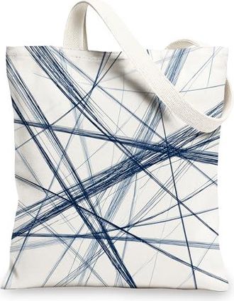 Generic Sacs fourre-tout en toile abstraite, lignes géométriques élégantes, sacs dépicerie réutilisables, modernes, légers et lavables, bandoulière en toile, 