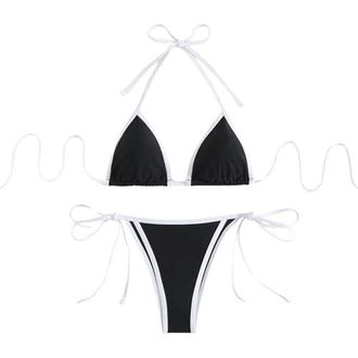 Generic Maillot de bain 2 pi&egrave;ces push-up rembourr&eacute; taille haute pour femme, Noir, M