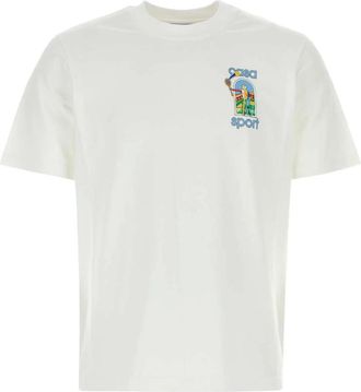 Casablanca Homme, Tops, Blanc, Taille: S T-shirt en Coton Blanc