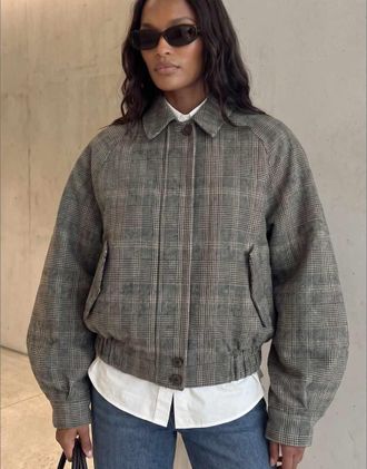 NA-KD Jacke aus Wollmix mit Raglan&auml;rmeln in Karo-Multi