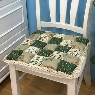 Generic Patchwork Stuhlpolster mit B&auml;ndern rutschfestes Stuhlkissen mit Spitzenbesatz Blumendruck im Landhausstil Sitzkissen f&uuml;r K&uuml;che und Esszimmer (609 40,6