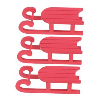 SOLUSTRE 3 Stück Teiliges Mini Holzschlitten Kleine Weihnachtsdeko für Tisch Baum Robuste Handgefertigte Schlittenfigur DIY Anhänger Festliche Rote Tischdekora