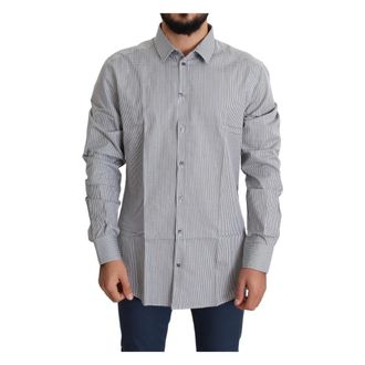 Dolce & Gabbana Schwarz Wei&szlig; Kariertes Baumwollhemd - - Shirts - Herren - Grau - S