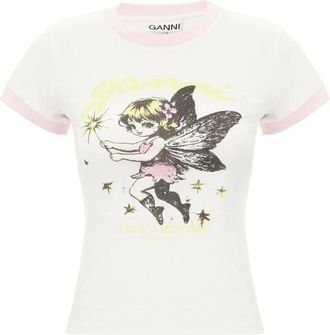 Ganni Femme, Tops, Blanc, Taille: 40 FR T-shirt d&eacute;contract&eacute; &agrave; col rond