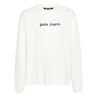 Palm Angels Logo Print Baumwoll Crew Neck T-shirt - - Tops - Herren - Wei&szlig; - XL