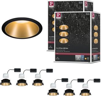 Paulmann 5236 LED Einbauleuchte 3-Step-Dim Cole Coin 6er-Set IP44 rund 88mm Coin 6x6W 6x470lm 230V dimmbar 2700K Schwarz, Gold matt
