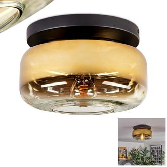 HOFSTEIN Deckenleuchte Boza, 1-flammige Deckenlampe aus Metall/Glas in Schwarz/Goldfarben/Klar, moderne Leuchte im Retro/Vintage-Design (Schirm Ø 28 cm), E27, 