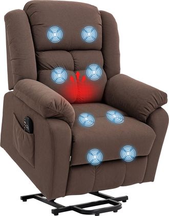 HOMCOM Fernsehsessel mit Aufstehhilfe, Elektrischer Relaxsessel mit Liegefunktion, W&auml;rmefunktion, Massagefunktion Massagesessel mit Fernbedienung USB-Anschlu