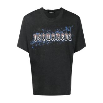 Dsquared2 Graphic Baumwoll-T-Shirt mit Markenlogo - - Tops - Herren - Schwarzk - L