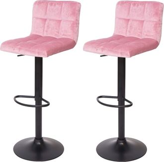 Mendler 2er-Set Barhocker HWC-G87, Tresenhocker Barstuhl, h&ouml;henverstellbar - Samt rosa, Fu&szlig; schwarz