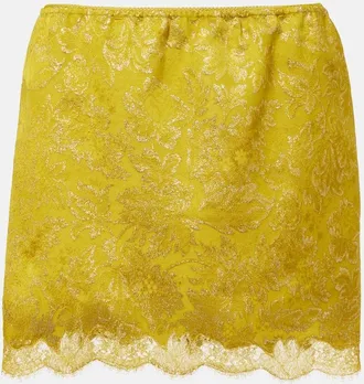 Saint Laurent Mini-jupe en coton m&eacute;lang&eacute; et dentelle