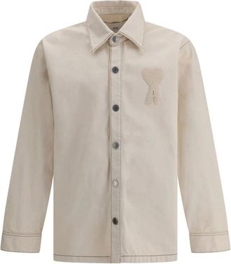 Ami Homme, Vestes, Beige, Taille: L Chemise en Denim avec Logo en Relief