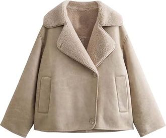 Generic Veste dhiver surdimensionn&eacute;e en cuir synth&eacute;tique doubl&eacute; Sherpa pour femme, beige, XS
