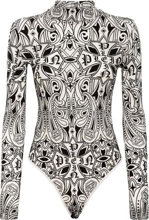 Philipp Plein Femme, Tops, Noir, Taille: 36 FR Tulle Body Manches Longues Gothic Plein