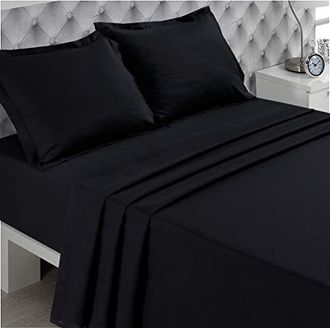 Vision Streetwear Drap Plat - 100% Coton - Coloris: Noir - 270 x 300cm - Lit Double - Fibres Naturelles et Tissage serr&eacute;: Tissu Doux et Souple - C&eacute;rtifi&eacute; Oeko-Tex