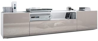 Vladon Lowboard Mogan, TV-Kommode mit 2 T&uuml;ren, 1 Klappe und 1 offenes Fach, Wei&szlig; matt/Sandgrau Hochglanz (181 x 39 x 35 cm)