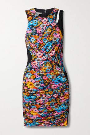 Stella McCartney + Net Sustain Melissa Minikleid Aus Stretch-jersey Mit Blumenprint Und Raffungen - Schwarz