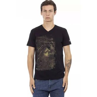Trussardi Homme, Tops, Noir, Taille: M Tee élégant avec col en V et impression frontale