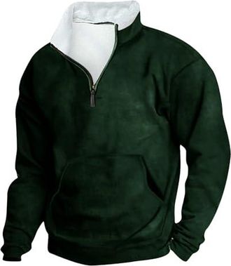 Generic Sweat à capuche en polaire pour homme - Automne et hiver - Manches longues - Demi-fermeture éclair et velours - Style décontracté - Couleur unie - Pou