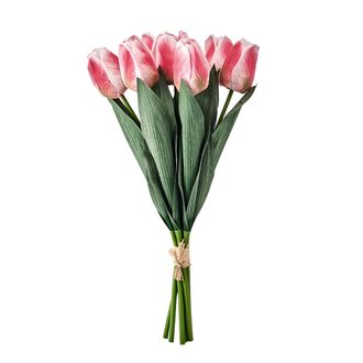 Mikasa Mikasa K&uuml;nstliche Tulpen, k&uuml;nstliche Blumen, rosa und gr&uuml;ne Tulpenstiele mit Gr&uuml;n, Set mit 7 realistischen Kunststoff-Seidenblumen, gef&auml;lschter Tulpen