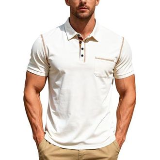 Generic Polo &agrave; manches courtes pour homme, coupe droite, col henley, t-shirts solides et confortables pour le sport daffaires, blanc, XXL