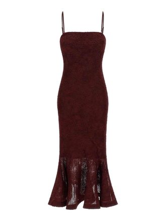 Rotate Knielanges Kleid - Dunkelrot