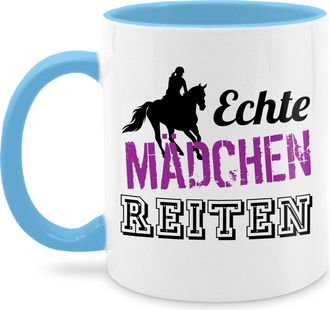 Shirtracer Tasse Tassen 325ml - Statement Sprüche - Echte Mädchen reiten Lila - 325 ml - Hellblau - mit pferden und spruch spruchtasse sarkasmus pferd maedchen k