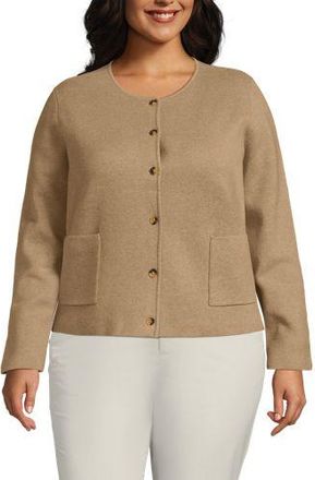 Lands End Kragenloser Feinstrick-Blazer, Damen, Größe:24-26 plus, Braun, Baumwolle, by Lands End