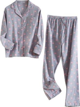 Generic Ensemble de pyjama boutonn&eacute; en flanelle pour femme, ensemble de pyjama en coton bross&eacute;, v&ecirc;tements de nuit en flanelle &agrave; manches longues, haut boutonn&eacute;