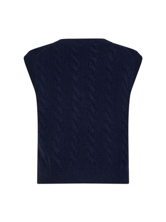 Polo Ralph Lauren Womens Vest Cable-Knit Wool-Cashmere Blue Knitwear Sweater