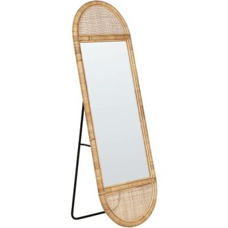 Beliani Beliani - Stehspiegel Naturfarben Rattan Geflochten Oval 50x150 cm mit Rahmen Boho Rustikal Garderobenspiegel Ganzk&ouml;rperspiegel Wohnzimmer