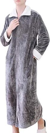 Generic Peignoir pleine longueur pour homme - Fermeture &eacute;clair - Polaire avec col &agrave; revers en fourrure - Peignoir uni pour lhiver et lautomne - Peignoir pour 