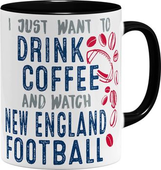 OM3 New-England-Coffee - Tasse - Keramik Becher - American Football Mug - 11oz 325ml - Beidseitig Bedruckt - Schwarz
