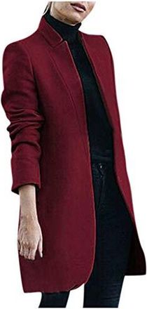 Generic Vestes en laine pour femmes, manteau trench pour femme, chaud et long, v&ecirc;tement dext&eacute;rieur, bordeaux, L