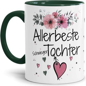 Tassendruck Tasse mit Spruch - Allerbeste Schwiegertochter - Schöne Geschenkidee/zum Geburtstag für beste Freunde und Familie/Danke Tasse - Innen & Henkel Dunkelg