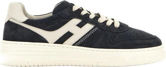 Hogan Low-Top Sneaker - Lace-Up Navy Calfskin Shoes With Off-White Accents - Gr. 6_5 - in Beige - f&uuml;r Damen
