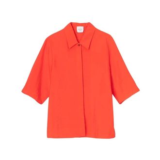 Alysi Femme, Blouses et Chemises, Rouge, Taille: 38 FR Chemise Courte en Soie Canvas