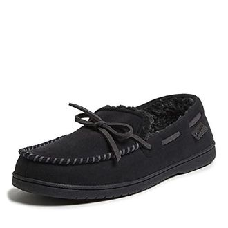 Dearfoams Mocassins pour Homme de Type Pantoufles Respirantes Toby en Mousse à mémoire de Forme, Cadeau pour Homme/père/frère/Mari, Noir, 7-8