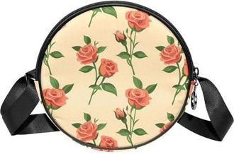 Generic Sac &agrave; bandouli&egrave;re rond pour femme, motif fleurs de roses, petit sac &agrave; bandouli&egrave;re avec fermeture &eacute;clair, bretelles r&eacute;glables, sac &agrave; main rond d&eacute;contra