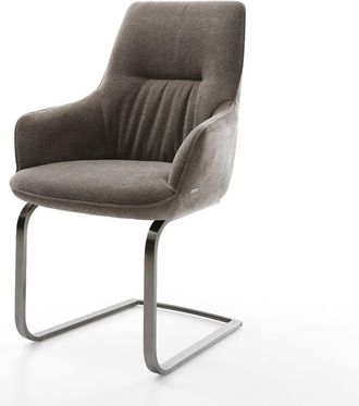 DELIFE Freischwinger Zelia-Flex mit Armlehnen Strukturstoff Soft Taupe Freischwinger flach Graphit Taschenfederkern, Esszimmerst&uuml;hle