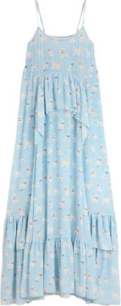 Fiorucci Femme, Robes, Bleu, Taille: 36 FR Robe Maxi &agrave; Volants et Imprim&eacute; Caniche