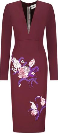 Des_Phemmes robe ornée de perles à col v - Rouge