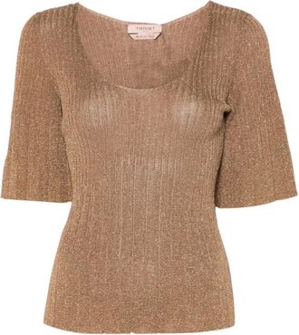Twinset Femme, Pulls, Brun, Taille: 38 FR Top &agrave; col rond en lurex