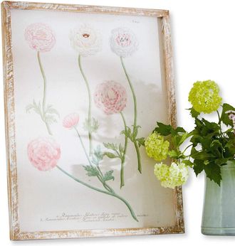 Loberon Bild Sewell, Romantisches Pfingstrosenmotiv, von Hand gemalt, Rahmen mit Shabby-Charme, Wanddekoration, Kiefernholz, Eisen, beige