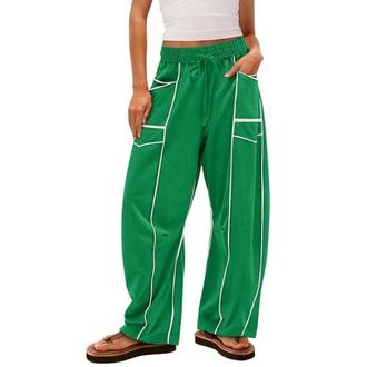 Generic Pantalon de jogging taille haute pour femme - Jambes larges - Cordon de serrage - Loungewear - Pantalon baggy, vert, XL