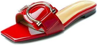 Generic ZBDZSW Chaussons de mariage rouges pour femmes de luxe en cuir avec breloques sandales &agrave; talon crois&eacute; plateforme pantoufles d&eacute;contract&eacute;es chaussures t