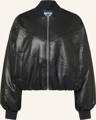 Nike Jacke Pleather Bomber In Lederoptik schwarz