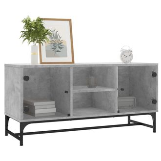 Generic TV Schrank mit Glast&uuml;ren, Fernsehschrank mit viel Stauraum, Lowboard f&uuml;r Fernseher Wohnzimmer, Fernsehtisch TV, 102x37x50 cm(Betongrau) (Betongrau)