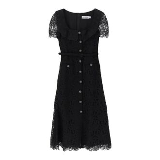 Self Portrait Femme, Robes, Noir, Taille: 34 FR Robe Mi-Longue en Guipure avec Bijou