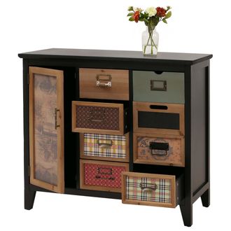 Mendler Apothekerkommode HWC-O63, Schrank Schubladen Etikettenhalter Vintage Shabby Muster, Holz 80x91x40cm - Korpus schwarz